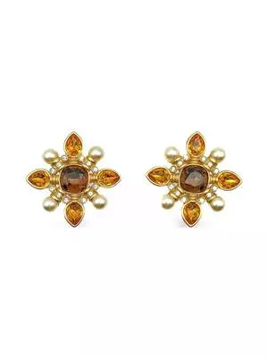 JENNIFER GIBSON JEWELLERY 1980s Swarovski Cruciform Earrings - Gold