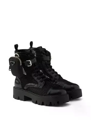 Prada Mesh Combat Boots With Detachable Pouch