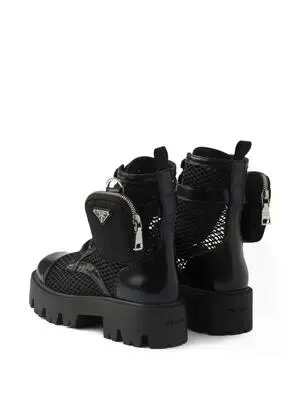 Prada Mesh Combat Boots With Detachable Pouch