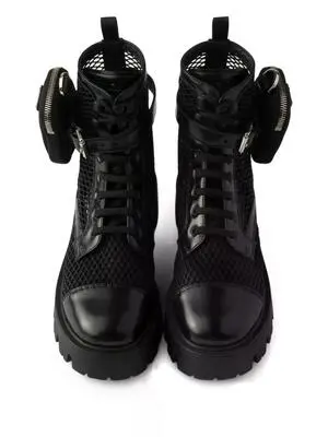 Prada Mesh Combat Boots With Detachable Pouch