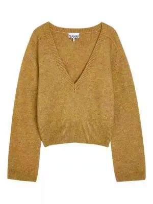 GANNI Brushed V-neck Sweater - Brown