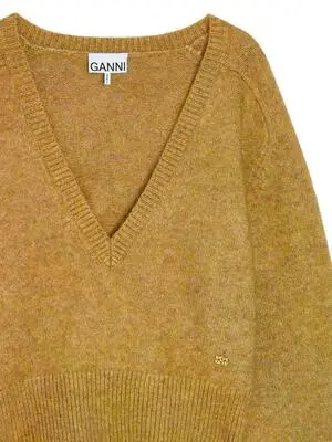 GANNI Brushed V-neck Sweater - Brown
