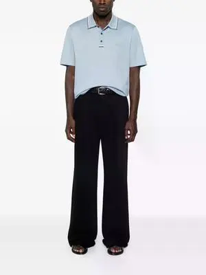 FERRAGAMO Tipped-collar Logo-embroidered Polo Shirt - Blue