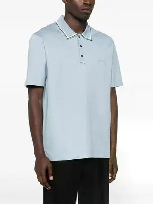 FERRAGAMO Tipped-collar Logo-embroidered Polo Shirt - Blue