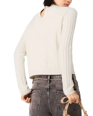 Maje Ribbed Sweater With Beaded Collar - Ecru