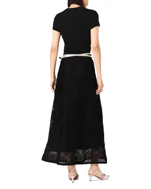 Maje Embroidered Basket Weave Knit Skirt