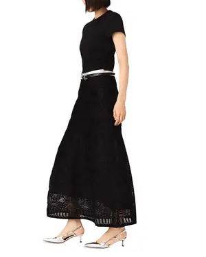 Maje Embroidered Basket Weave Knit Skirt