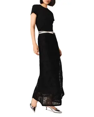 Maje Embroidered Basket Weave Knit Skirt