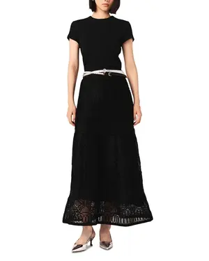 Maje Embroidered Basket Weave Knit Skirt