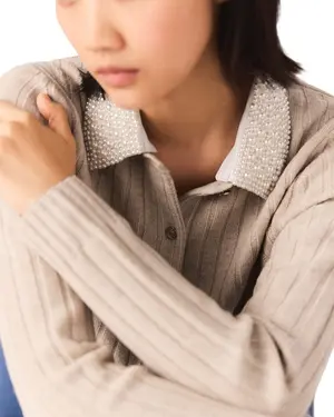 Maje Removable Collar Cardigan - Beige