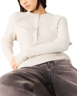 Maje Bow Jewelry Button Wool Cardigan - Ecru