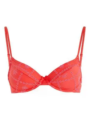 DAMSON MADDER Eyelet-embroidered Bikini Top - Red