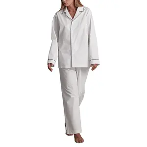Frette Suite Sateen Classic Pajamas - White/blue