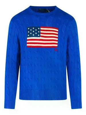 Polo Ralph Lauren Braided American Flag Sweater - Blue