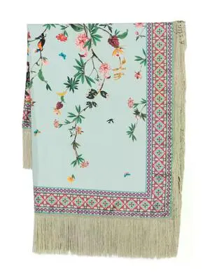 La DoubleJ Floral-print Fringed Scarf - Blue