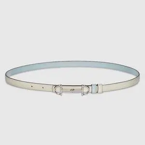 Gucci Reversible Thin Belt With Horsebit Buckle - White