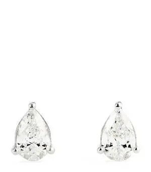 Harrods Gold And Diamond Pear Stud Earrings - White
