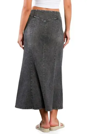 WASH LAB DENIM Stretch Denim Maxi Skirt - Soft Grey