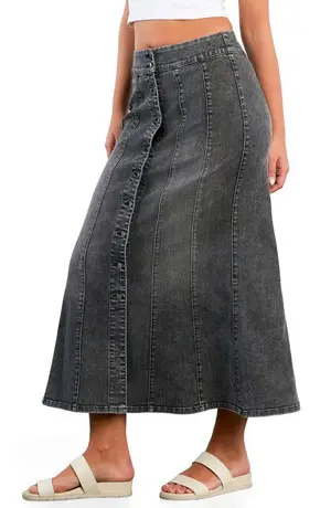 WASH LAB DENIM Stretch Denim Maxi Skirt - Soft Grey