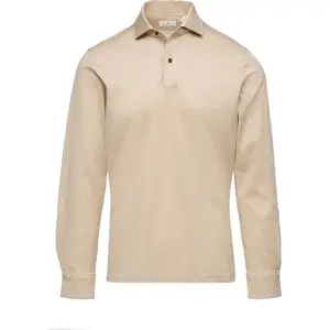 EMANUEL BERG Jacquard Luxe Long Sleeve Polo - Medium Beige