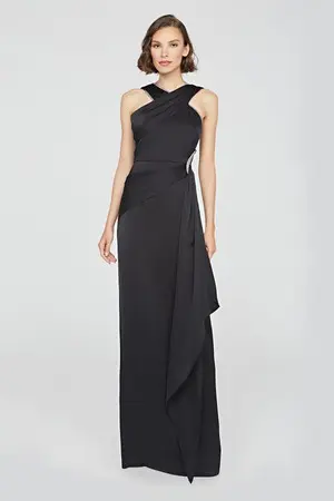 Theia Cressida Halter Column Gown - Black