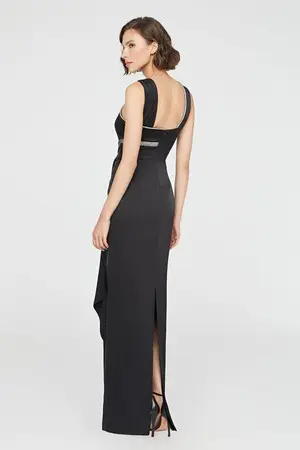 Theia Cressida Halter Column Gown - Black