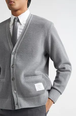 Thom Browne Waffle Knit V-neck Cardigan