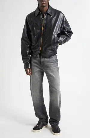 Versace Python-embossed Leather Bomber Jacket
