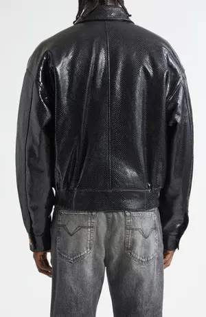 Versace Python-embossed Leather Bomber Jacket