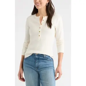 Caslon Rib Henley - Ivory Pristine