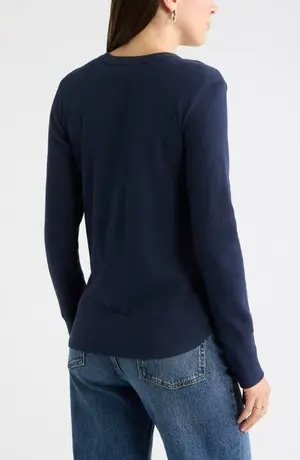Caslon Rib Henley - Navy Still