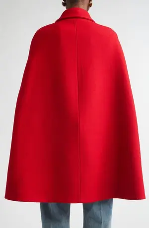 Valentino Garavani V-detail Wool & Silk Double Drill Cape - Deep Red