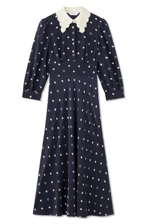LK BENNETT Enya Contrast Long Sleeve Silk Maxi Dress