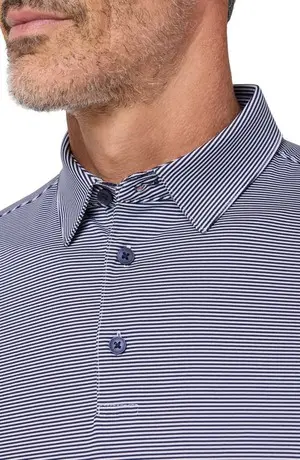 Mizzen+main Versa Trim Fit Stripe Performance Golf Polo - Navy White Stripe