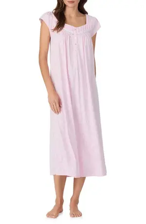 Eileen West Floral Cap Sleeve Cotton Nightgown - Pink/white