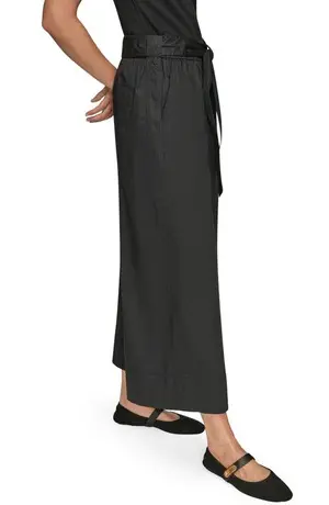 Donna Karan New York Mid-rise Wide-leg Cropped Stretch Cotton Pants - Black