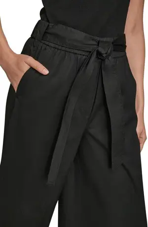 Donna Karan New York Mid-rise Wide-leg Cropped Stretch Cotton Pants - Black