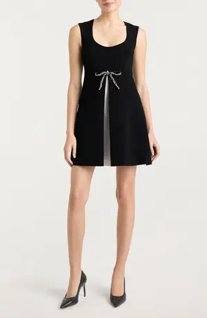 Cinq À Sept Jo Rhinestone Bow Dress - Black/ivory