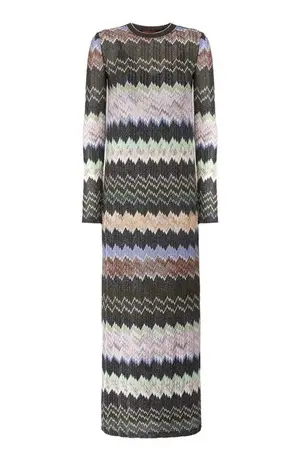Missoni Long Sleeve Viscose Lamé Snake Motif Maxi Dress - Multicoloured