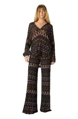 Missoni Viscose Lamé Arabesque Motif Palazzo Pants - Brown