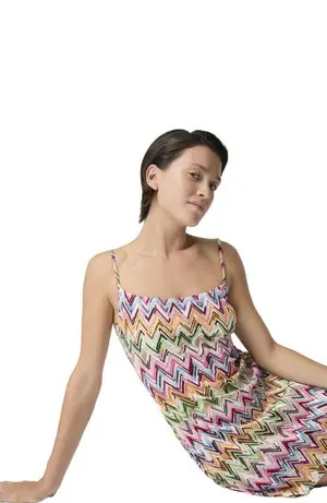 Missoni Mini Dress In Stretch Viscose With Lace And Zigzag Motif - Multicoloured