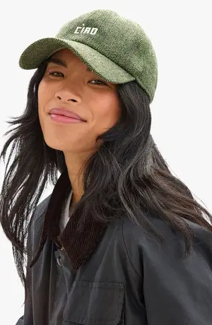 Clare V. Wool Herringbone Baseball Cap - Green & Black W Petit Ciao