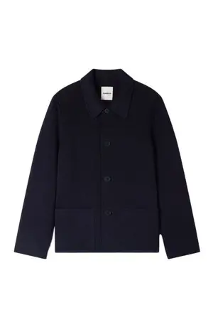 Sandro Wool Worker Jacket With Patch Pockets - Navy Blue