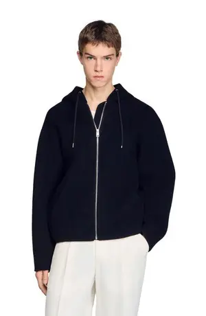 Sandro Hooded Zip-up Wool Jacket