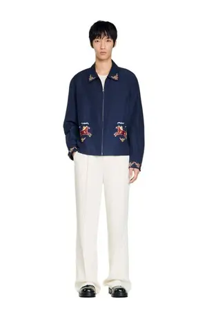 Sandro Embroidered Wing Collar Zip-up Jacket