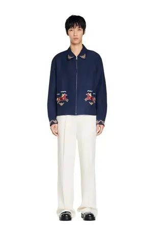 Sandro Embroidered Wing Collar Zip-up Jacket