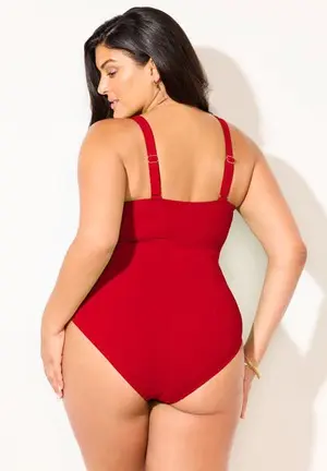 SWIMSUITS FOR ALL Ribbed V-wire One-piece Swimsuit - Ruby