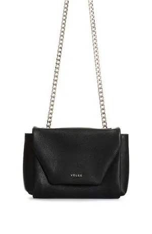 VELEZ Lili Leather Bowling Bag With Chain Strap - Black