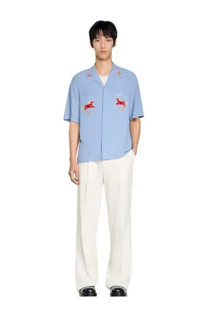 Sandro Embroidered Horse Loose-fit Shirt - Blue