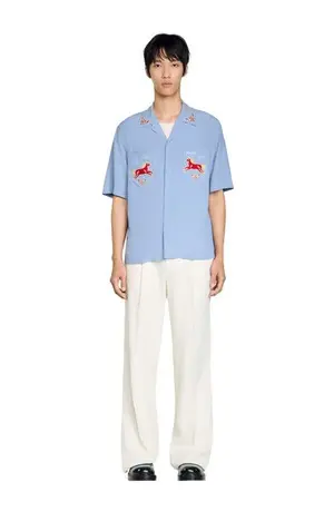 Sandro Embroidered Horse Loose-fit Shirt - Blue